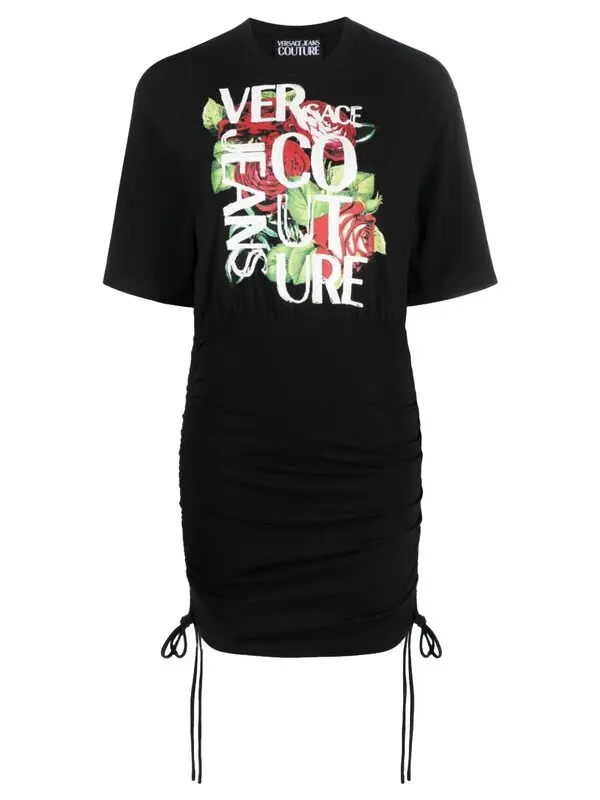 Versace Roses Logo-print T-shirt Dress - Black