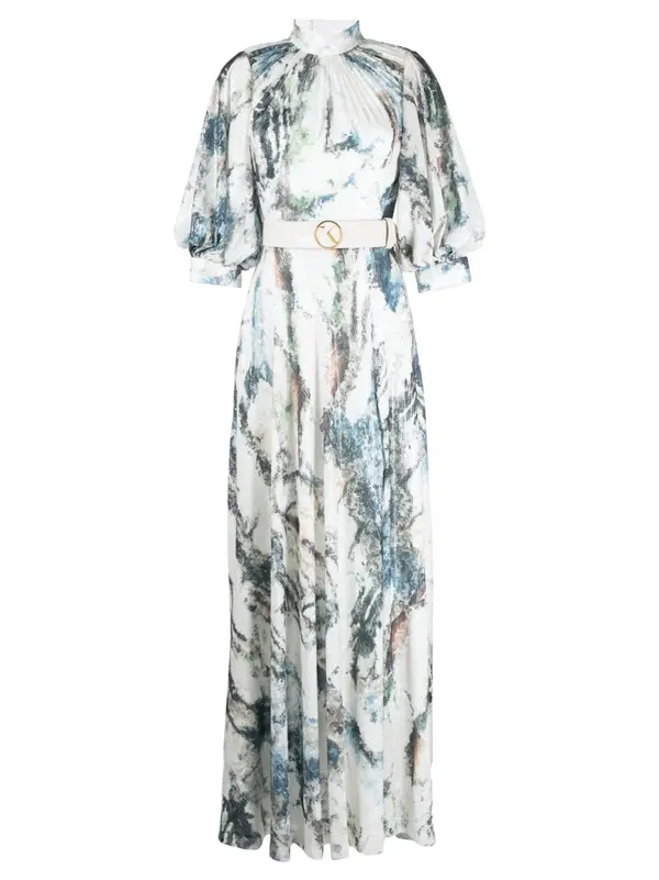 SAIID KOBEISY Graphic-print Sequin-embellished Long Dress - Blue