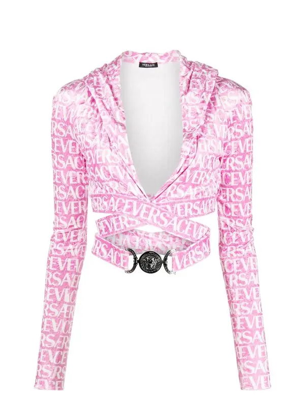 Versace All-over Velvet Cropped Hoodie - Pink