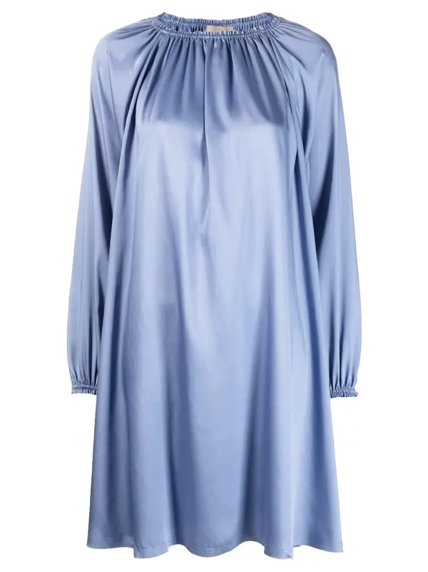 BLANCA VITA Gathered-detail Long-sleeve Dress - Blue