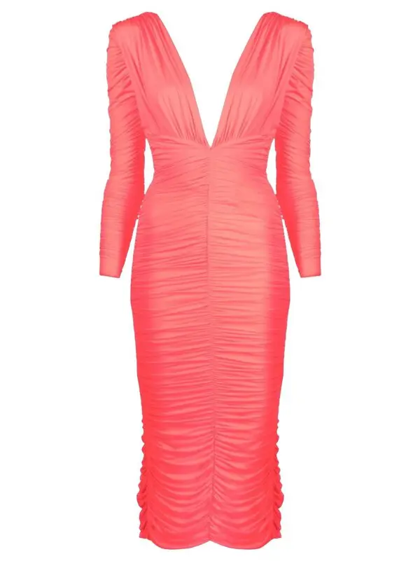 Alex Perry Marin Ruched Midi Dress - Orange