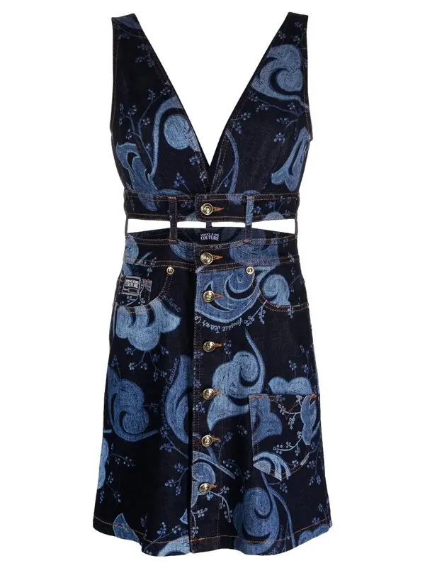 Versace Cut-out Denim Dress - Blue