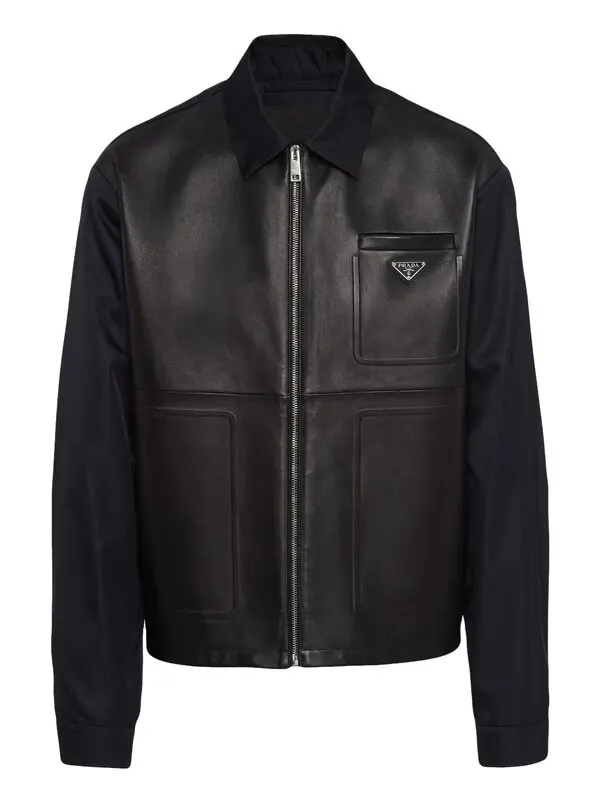 Prada Re-nylon And Leather Jacket - Black
