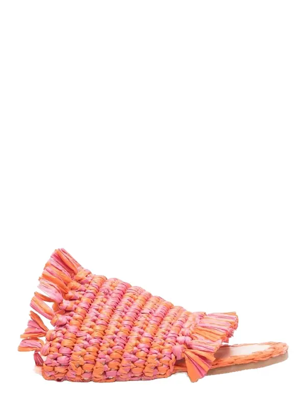 Manebí Woven Raffia Open-toe Slides - Orange