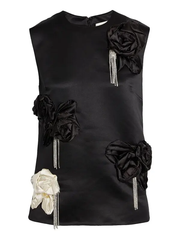 3.1 Phillip Lim Floral-appliquéd Embellished Mikado Top - Black