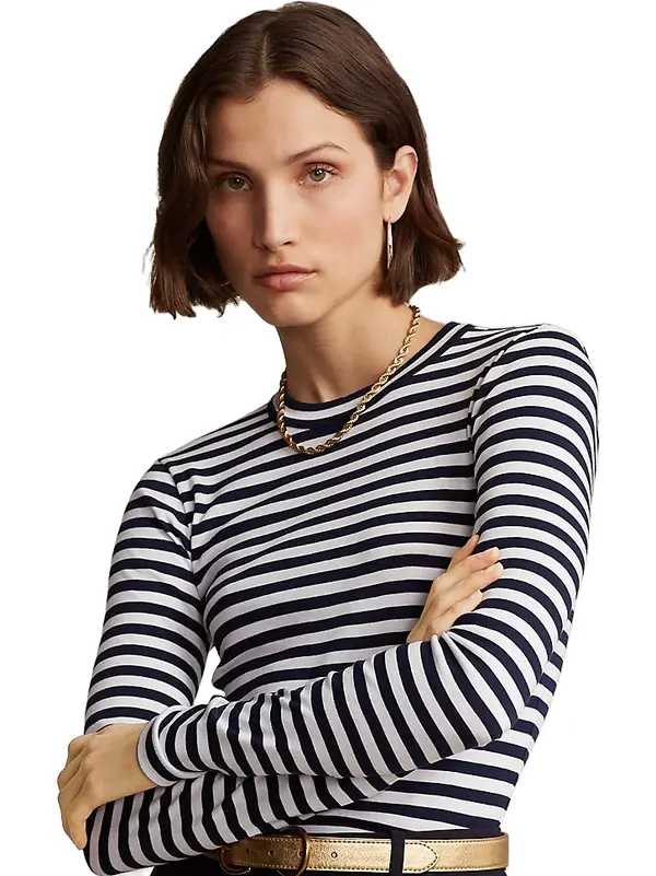 Ralph Lauren Striped Ribbed Long-sleeve Tee - Cruise Navy/white