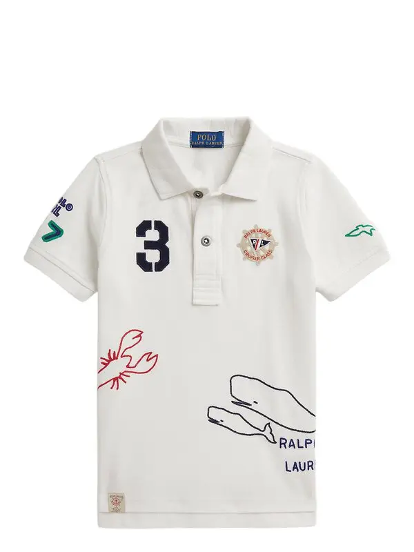 Ralph Lauren Cotton Mesh Graphic Polo Shirt - Deckwash White
