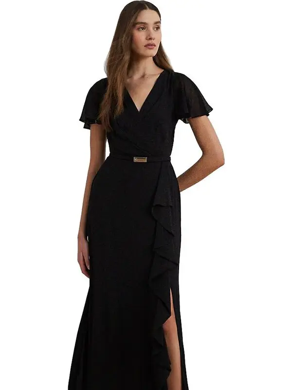 Ralph Lauren Belted Georgette Gown - Black