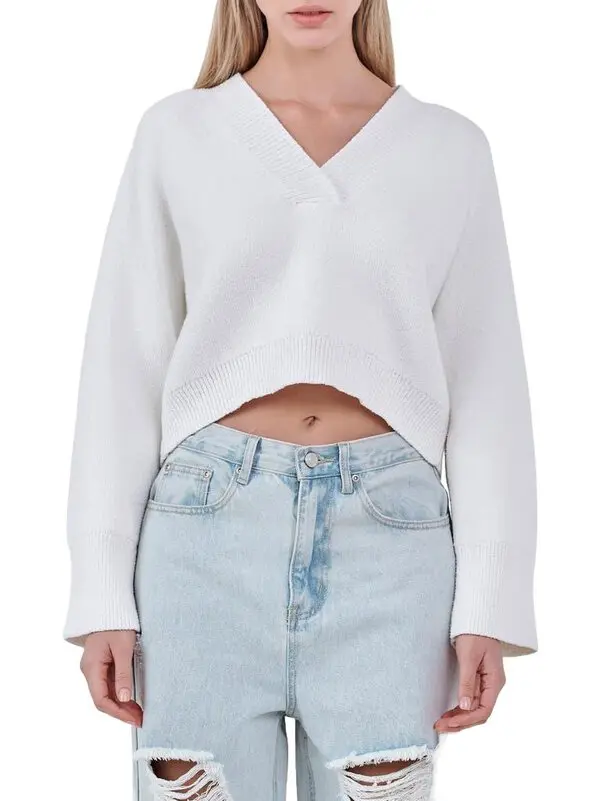 GREY LAB V-neck Crop Sweater - Cream