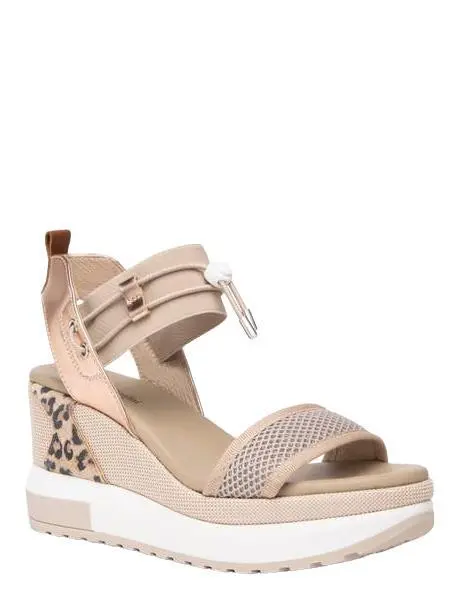 NEROGIARDINI Bungee Metallic Platform Wedge Sandal - Taupe / Rose Gold