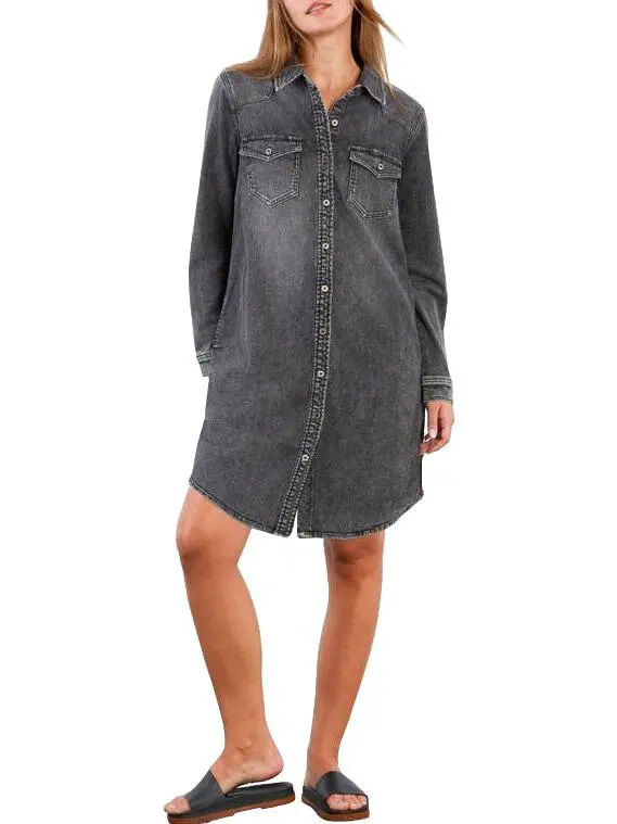 WASH LAB DENIM Amanda Long Sleeve Shirtdress - Dark Cement