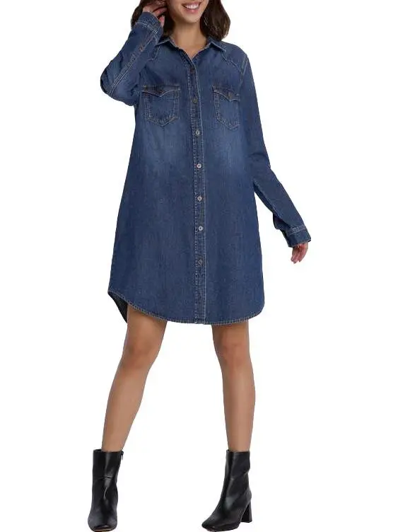 WASH LAB DENIM Amanda Long Sleeve Shirtdress - Dulcet Blue