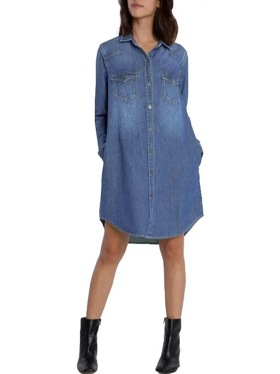 WASH LAB DENIM Amanda Long Sleeve Shirtdress - Taylor Blue