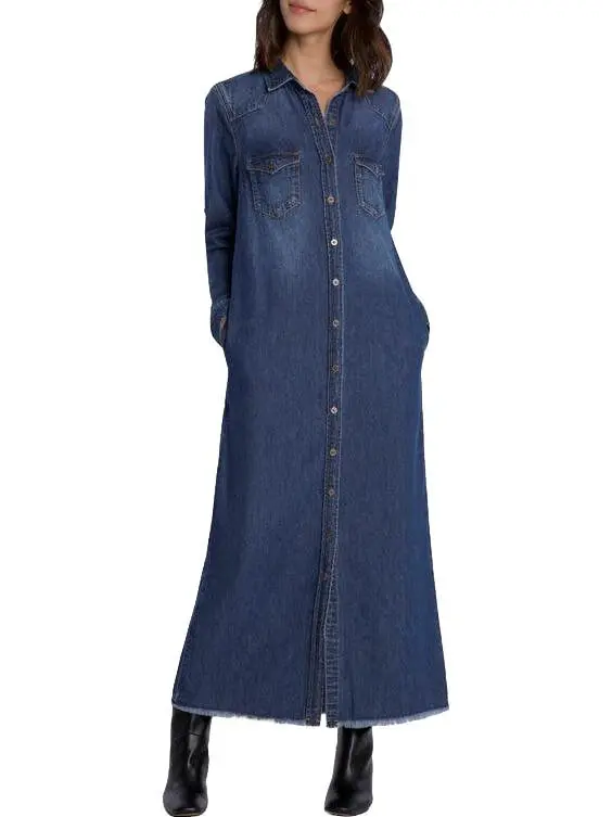 WASH LAB DENIM Long Sleeve Maxi Shirt Dress - Malibu Blue