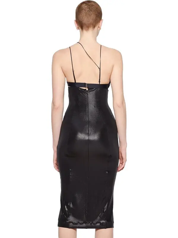 NENSI DOJAKA Asymmetric Bra Midi Dress - Glossy Black