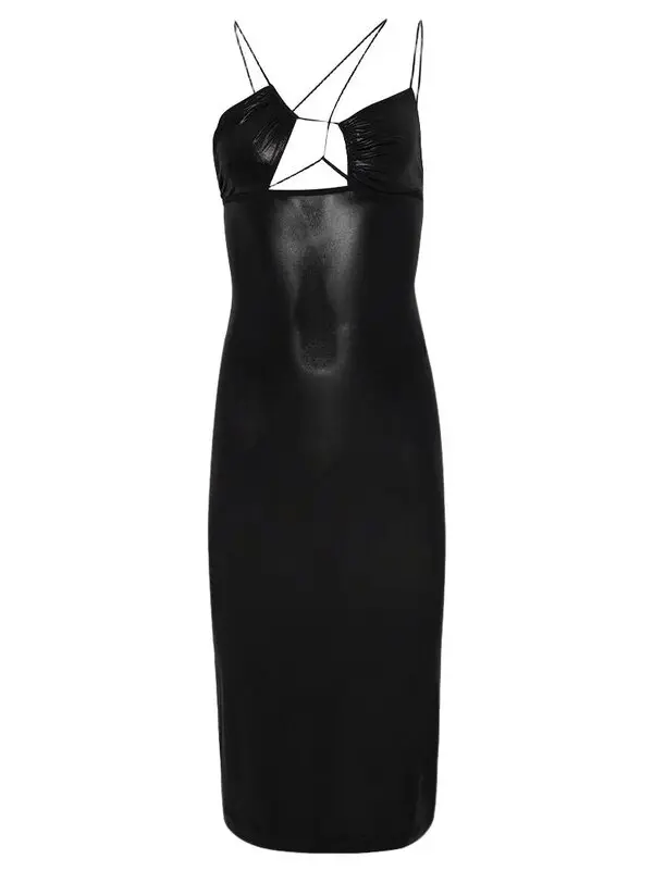 NENSI DOJAKA Asymmetric Bra Midi Dress - Glossy Black