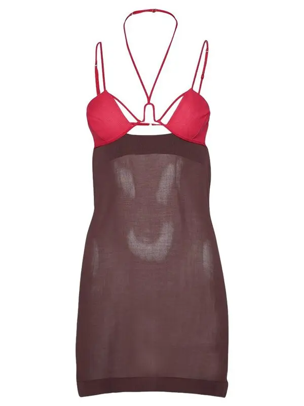 NENSI DOJAKA U Wire Bra Mini Dress - Bitter Chocolate And Hot Pink