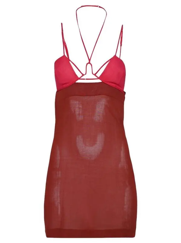 NENSI DOJAKA U Wire Bra Mini Dress - Burnt Tangerine And Hot Pink