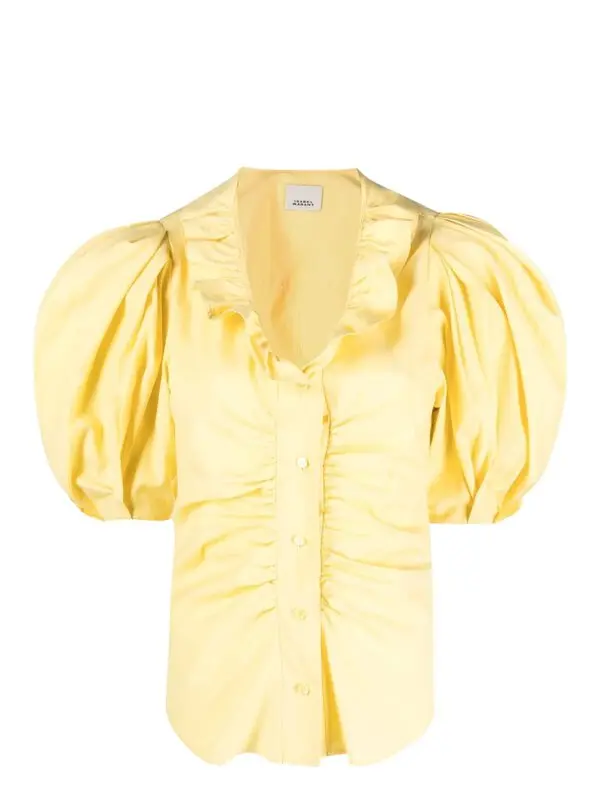Isabel Marant Ruffle-neck Ruched Blouse - Yellow