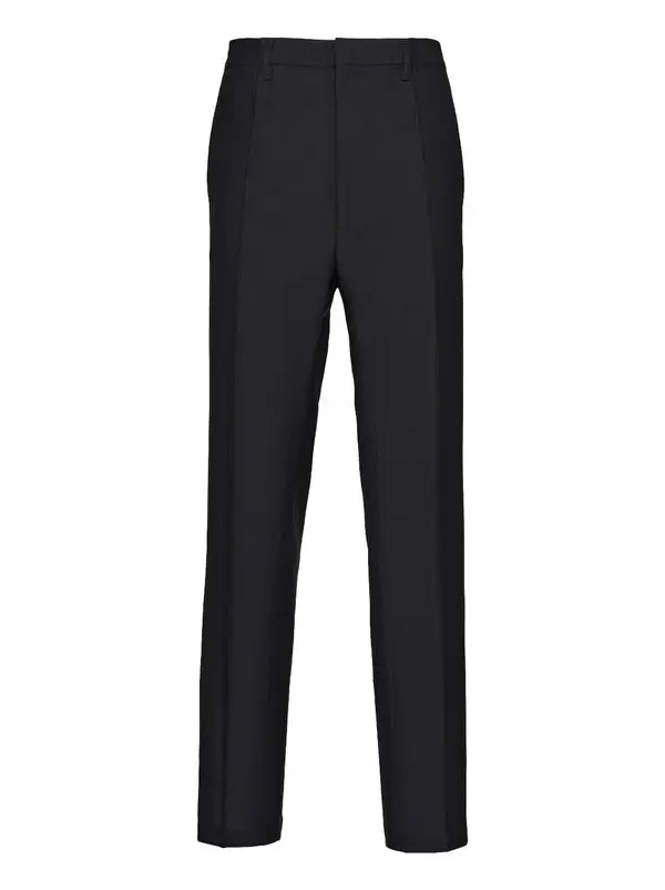 Prada Triangle-logo Wool-mohair Trousers - Black