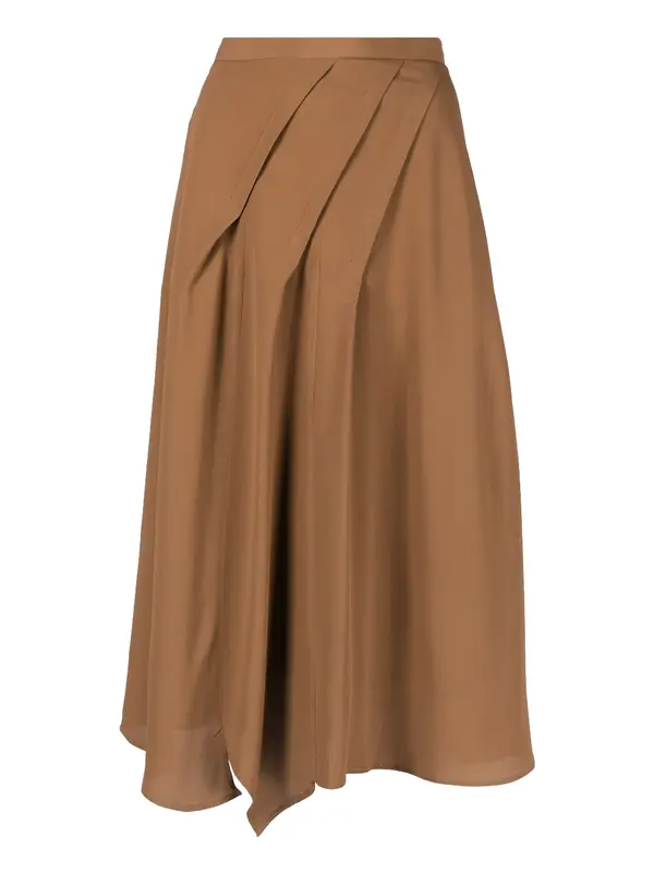 BLANCA VITA Draped Midi Skirt - Brown