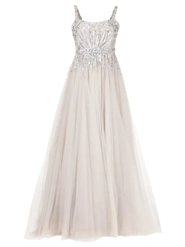 Jenny Packham Embellished Square-neck Gown - Silver