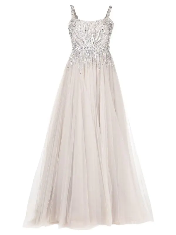 Jenny Packham Embellished Square-neck Gown - Silver