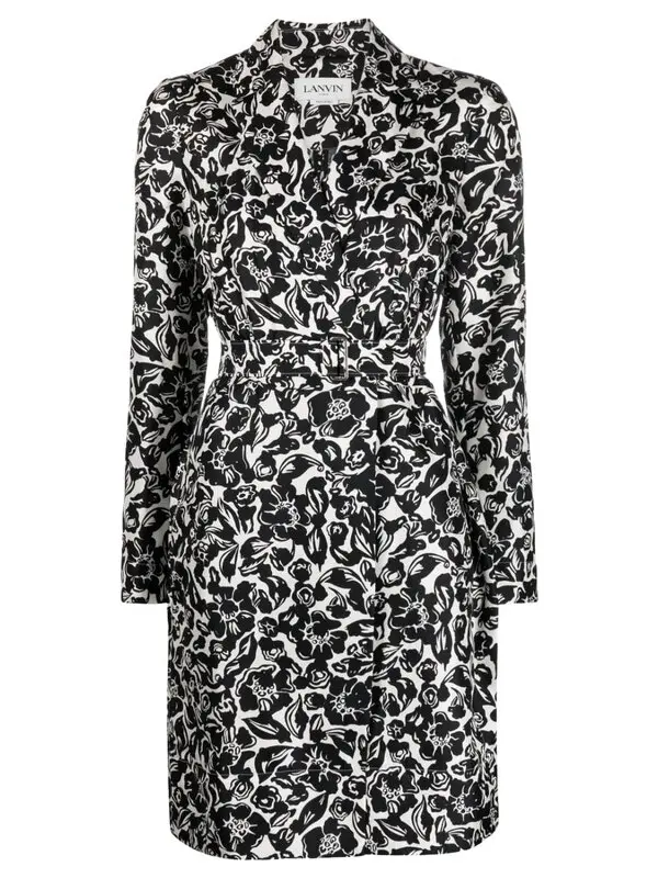 LANVIN Floral-print Belted Silk Dress - Black