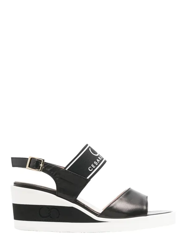 Casadei Logo-print Wedge Sandals - Black