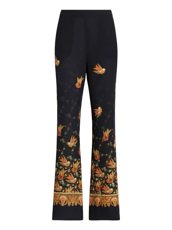 Etro Silk Paisley-print Straight Trousers - Black