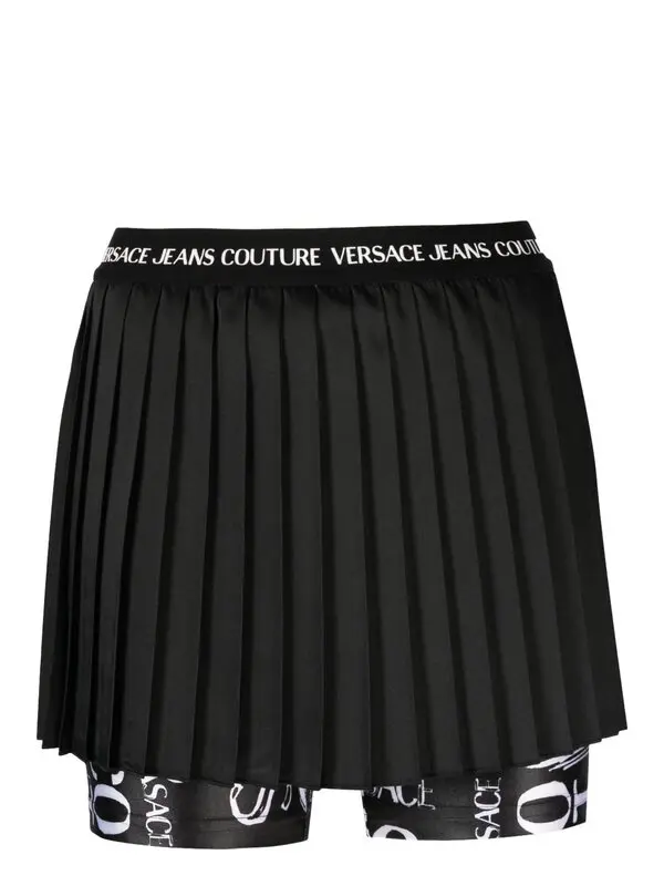 Versace Logo Waistband Pleated Skorts - Black