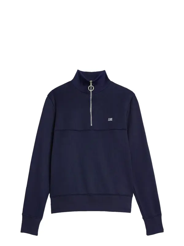 Ami Striped Short-zip Pullover Sweatshirt - Blue