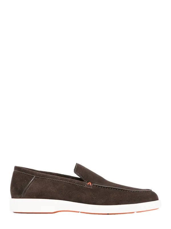 Santoni Calf Suede Almond-toe Loafers - Brown