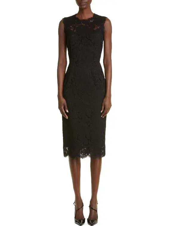 Dolce & Gabbana Semisheer Lace Midi Dress - Black