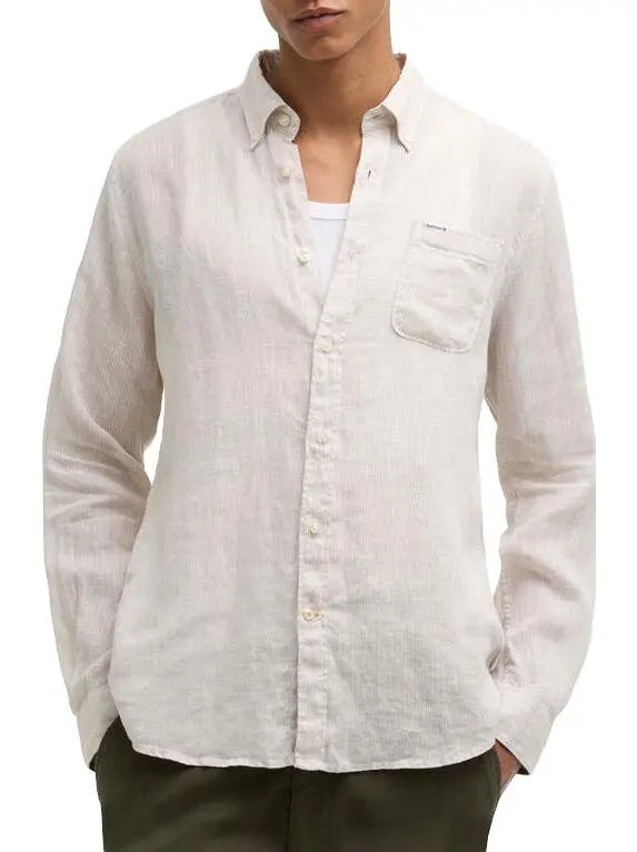 Barbour Linton Tailored Fit Check Linen Button-down Shirt - Mist