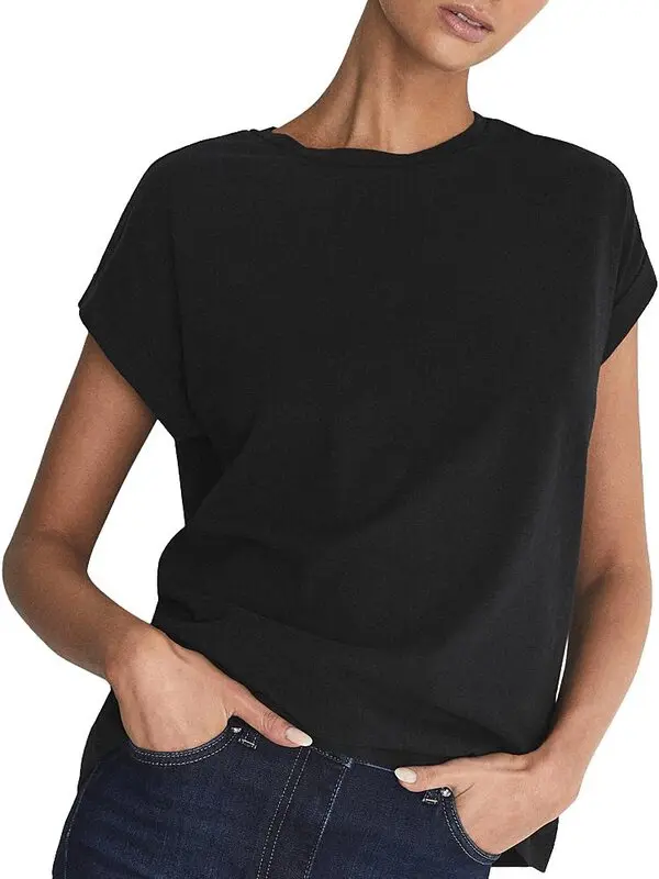 REISS Tereza Crewneck Tee - Black