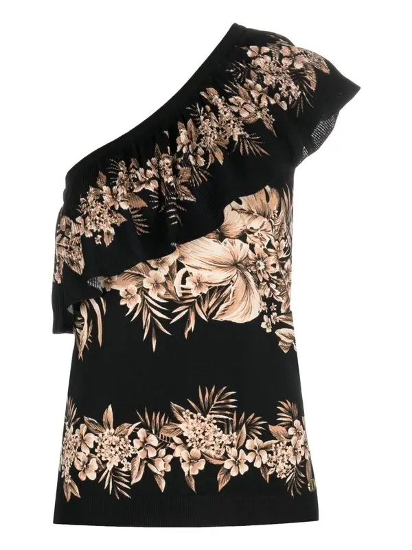 TWINSET Floral Print Asymmetric Top - Black