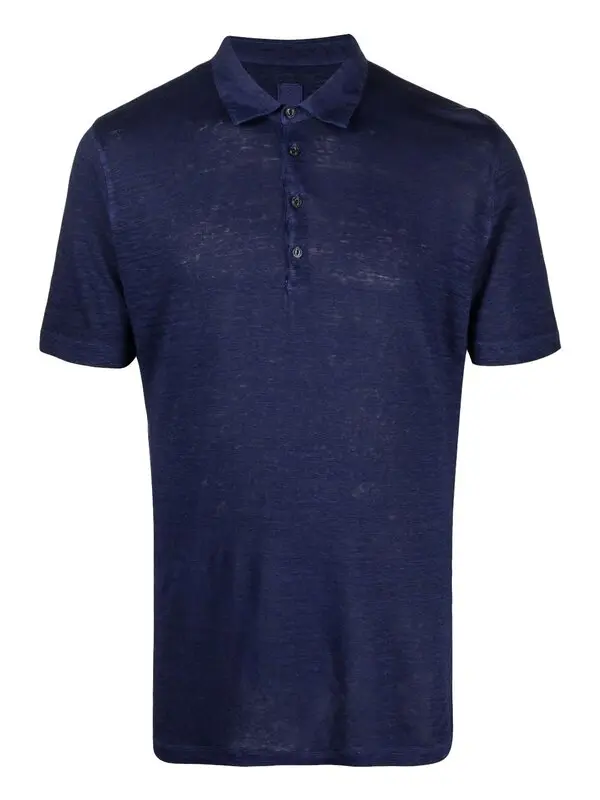 120% Lino Short-sleeved Linen Polo Shirt - Blue