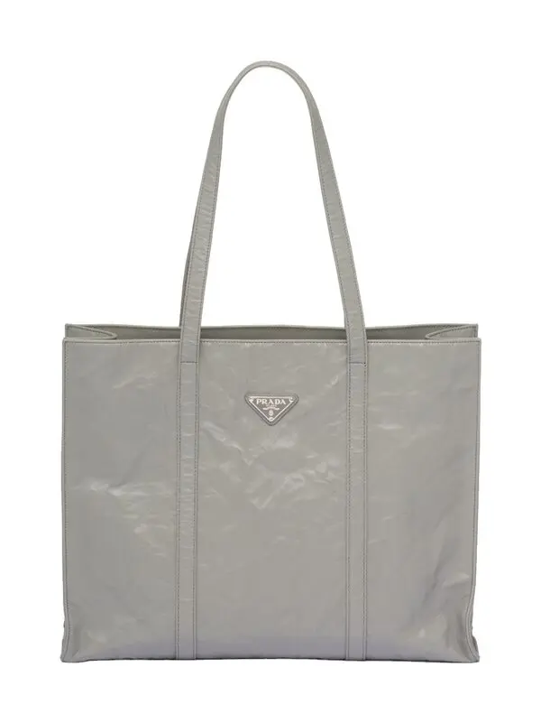 Prada Large Leather Tote Bag - Grey