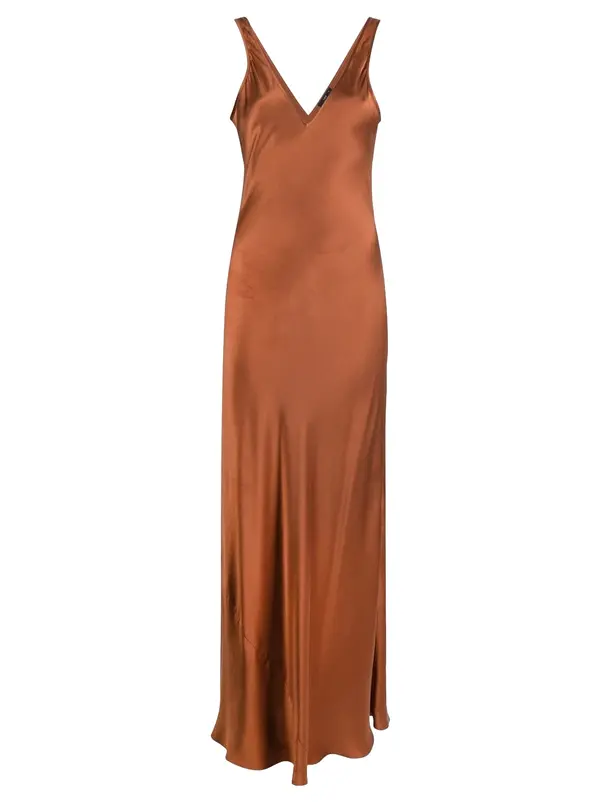 Voz V-neck Long Dress - Brown