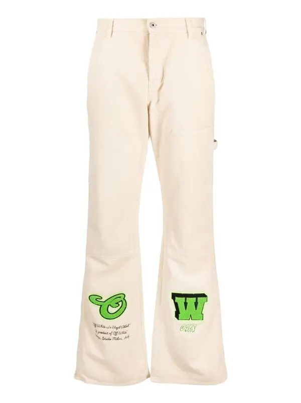 Off-White Logo-appliqué Straight-leg Jeans - Neutrals