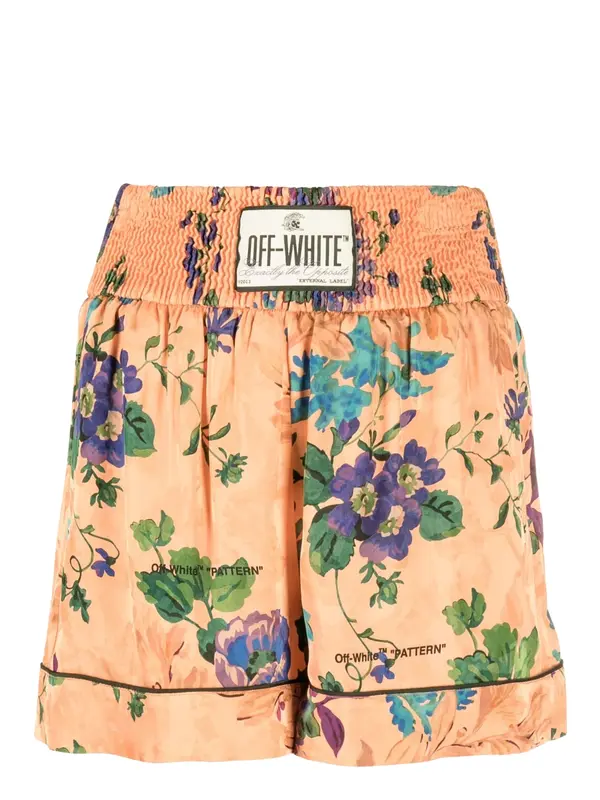 Off-White Floral-print Shorts - Orange