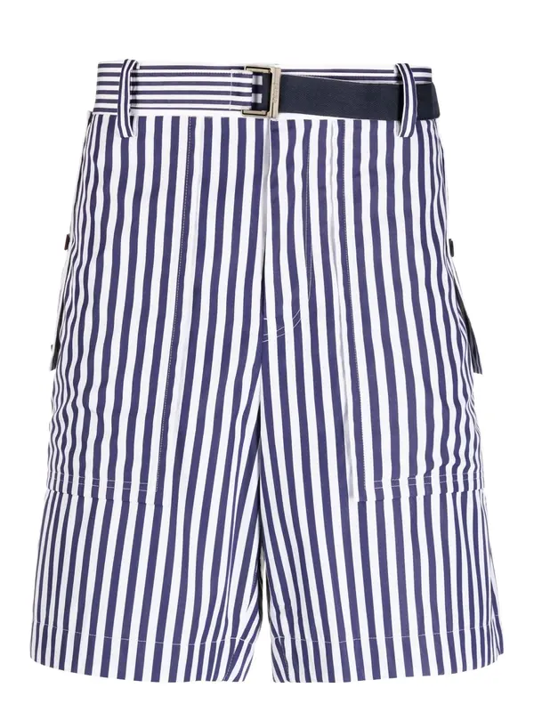 Sacai Vertical-stripe Print Cotton Shorts - White