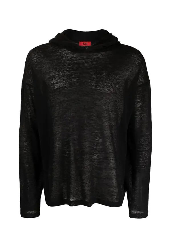 424 Mesh Long-sleeve Hoodie - Black