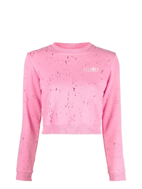 MAISON MARGIELA Distressed Logo-print Sweatshirt - Pink