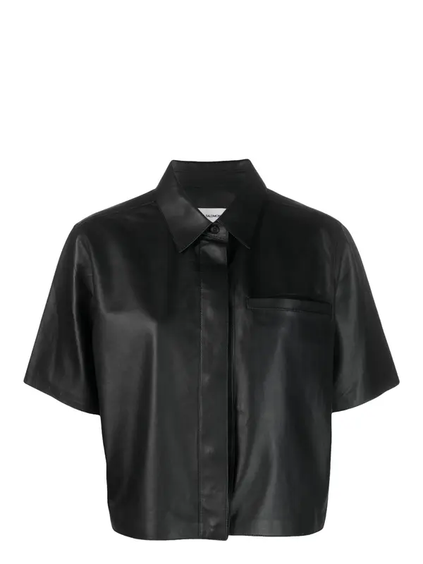 YVES SALOMON Leather Short-sleeve Shirt - Black