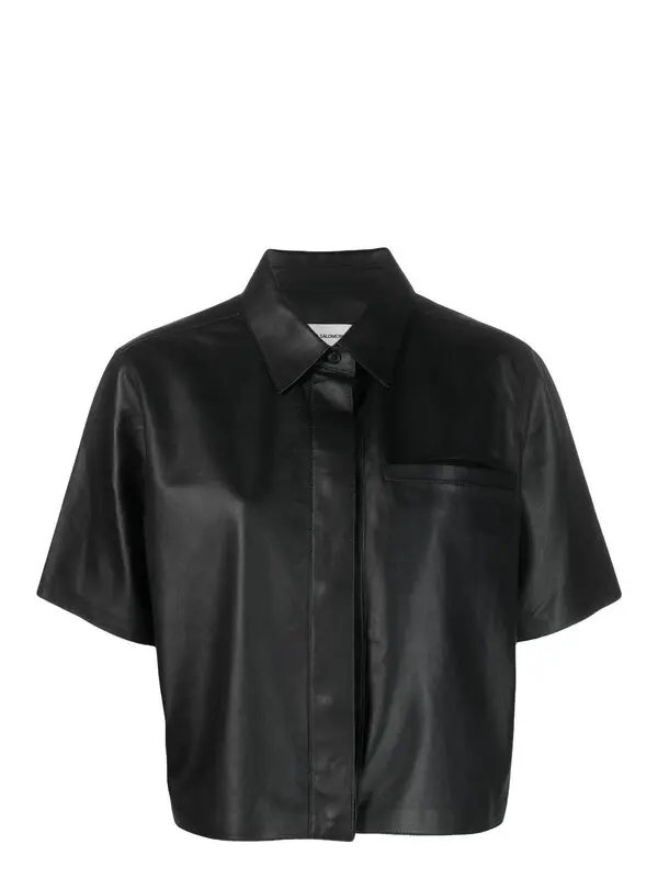 YVES SALOMON Leather Short-sleeve Shirt - Black