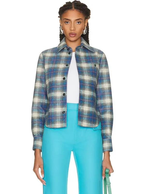 Bottega Veneta Leather Check Flannel Shirt - Multi Light Blue