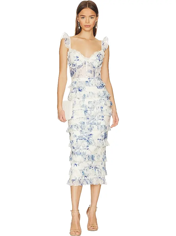 V. CHAPMAN Fiorenza Midi Dress - Provencal Blue Floral