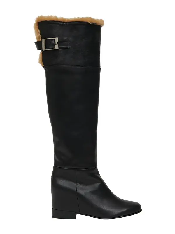 REIKE NEN Fur-lined Thigh-high Boots - Black